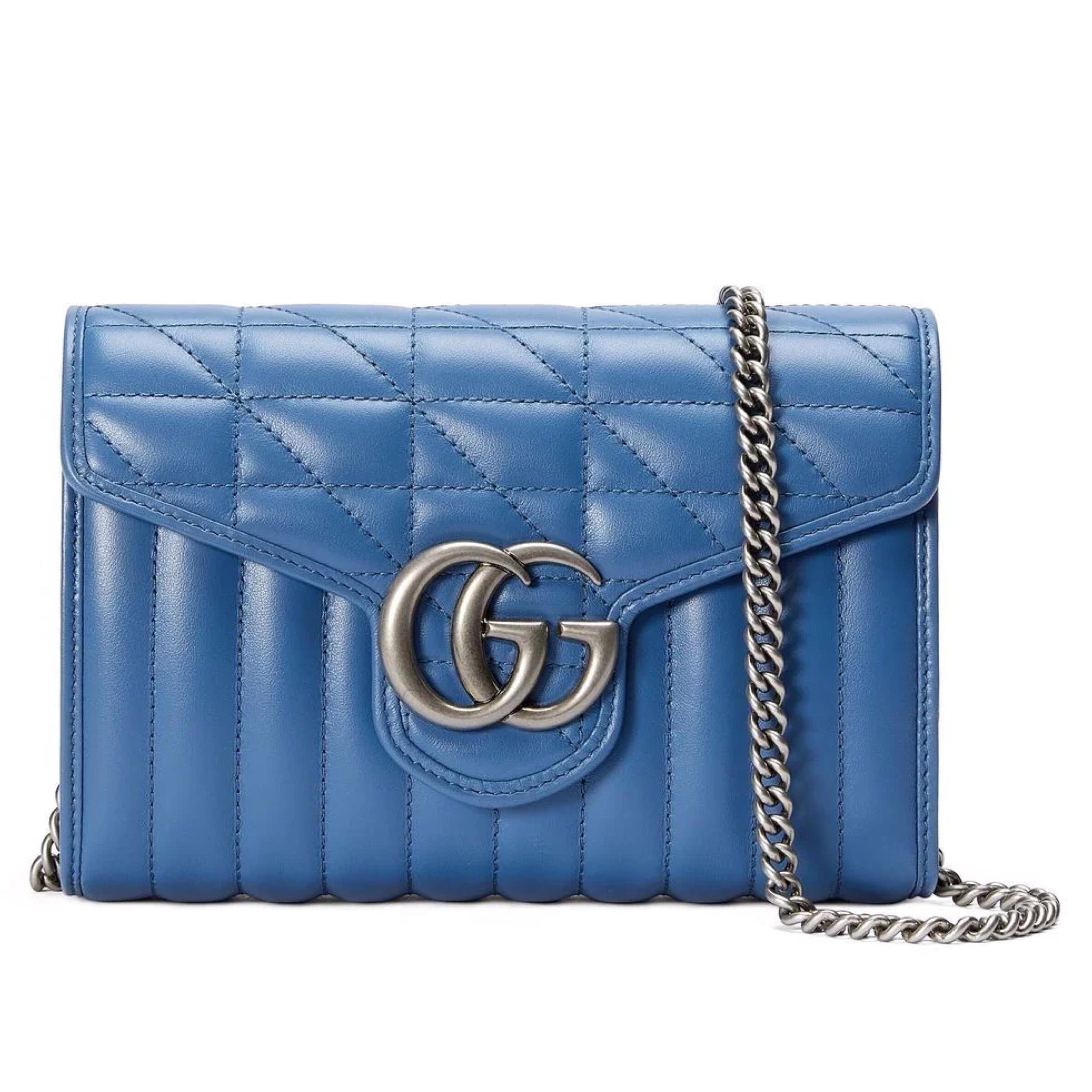 NEW Gucci Blue GG Marmont 2.0 Mini Quilted Leather Crossbody Shoulder ...