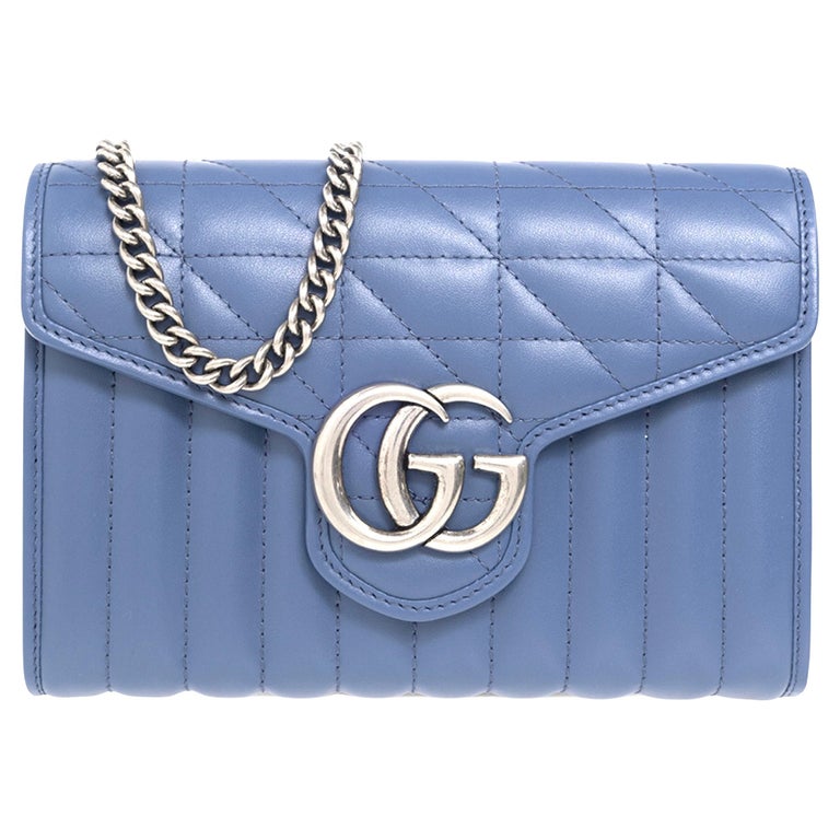 Gucci - Sac à bandoulière en cuir matelassé bleu GG Marmont 2.0, état neuf En vente sur 1stDibs