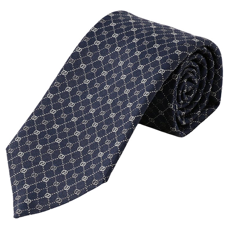 NEW Gucci Blue Monogram GG Silk Neck Tie For Sale at 1stDibs