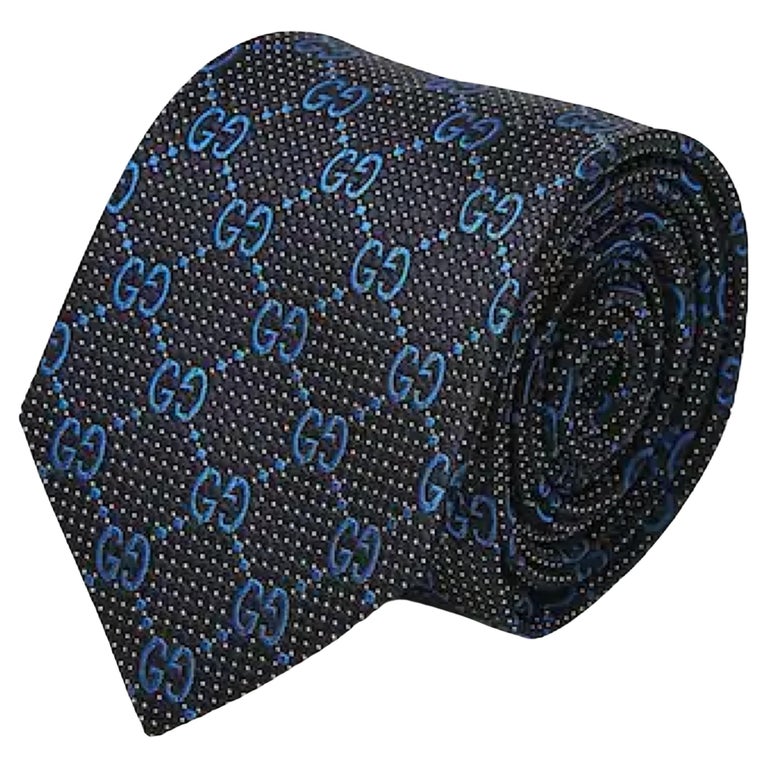 NEW Gucci Blue Monogram GG Silk Neck Tie For Sale at 1stDibs