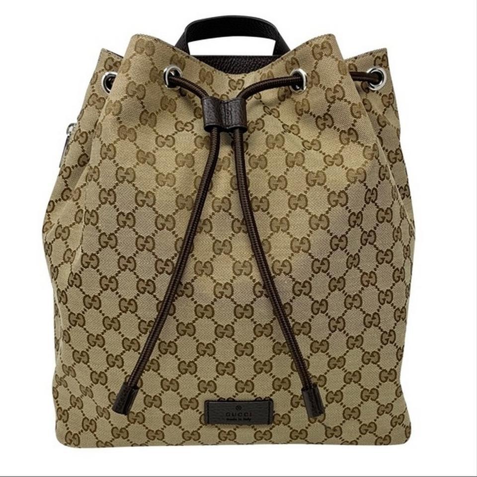 NEW Gucci Brown/Beige GG Guccissima Drawstring Canvas Backpack Rucksack ...