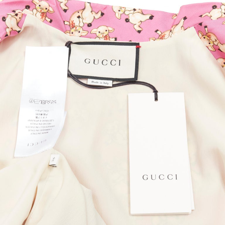 new GUCCI CNY 2019 100% silk pink piggy print cropped pajama shirt IT36 ...