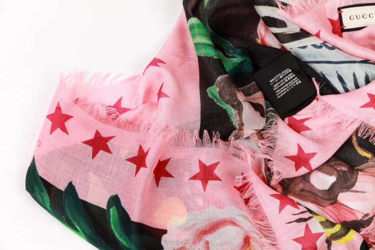New Gucci Floral Snake Black Graphic Scarf For Sale at 1stDibs