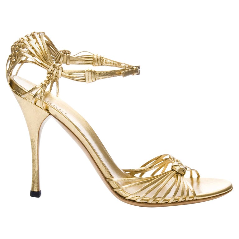 New Gucci Gold Leather Ad Runway Heel Sz Euro 40 For Sale at 1stDibs ...