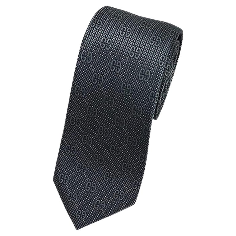 NEW Gucci Gray Monogram GG Silk Neck Tie For Sale at 1stDibs