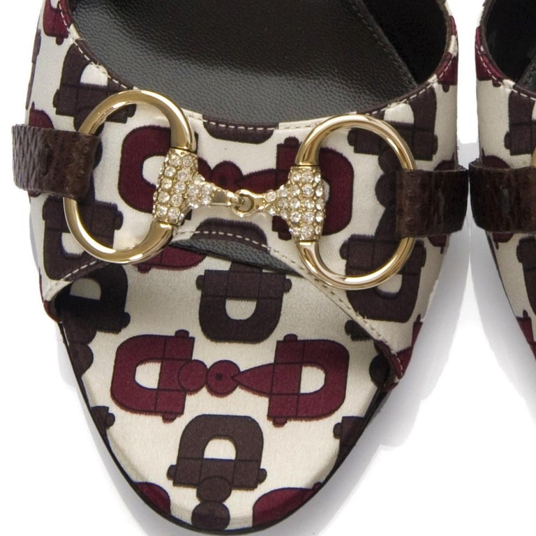 New Gucci Horsebit Lizard Swarovski Crystal Mules Heels Sz 6.5 For Sale ...