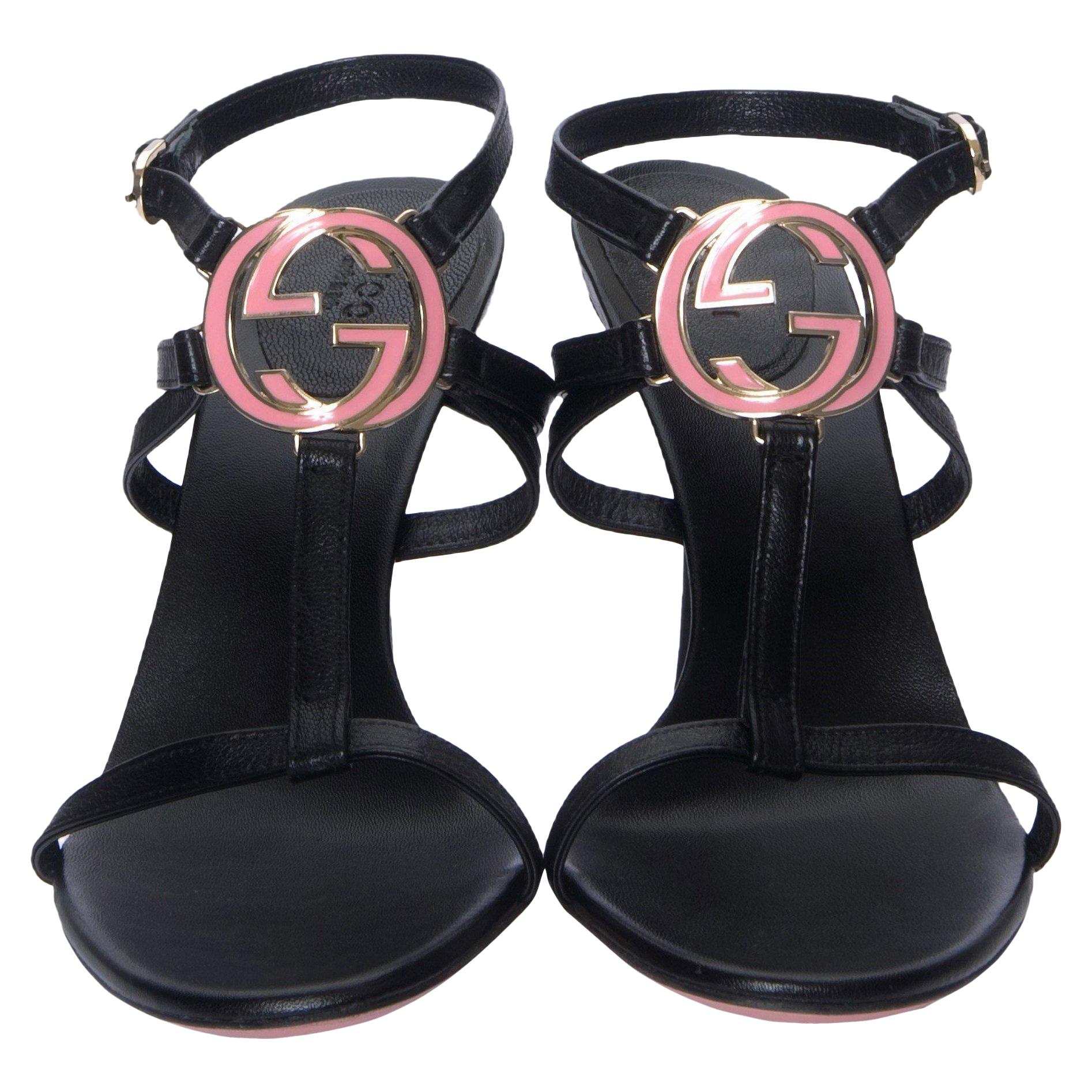 New Gucci New Pink and Black GG Logo Heels Sz 10 at 1stDibs