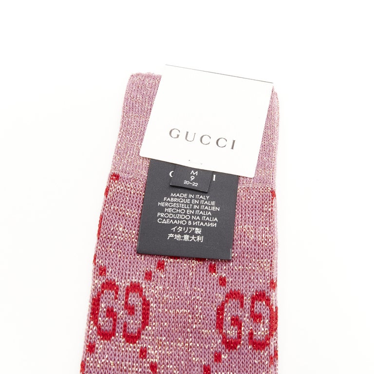 new GUCCI pink gold lurex metallic GG monogram long socks M at 1stDibs