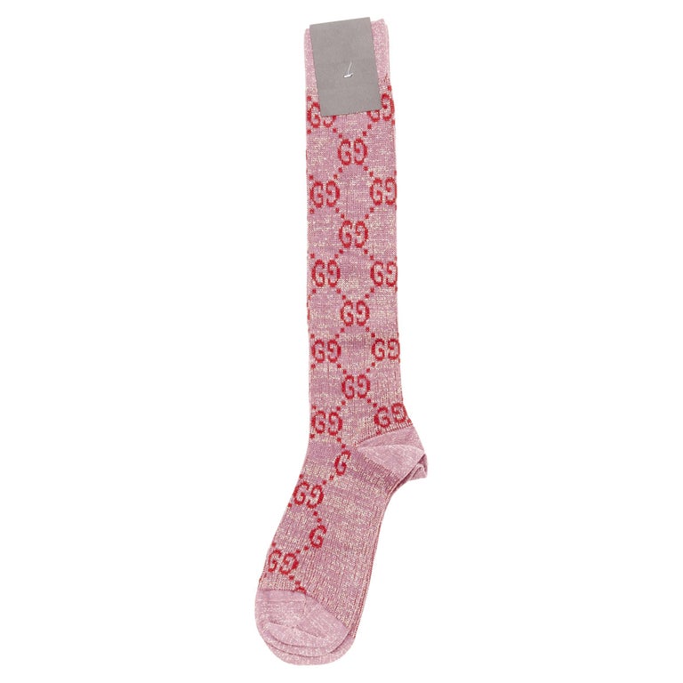 new GUCCI pink gold lurex metallic GG monogram long socks M at 1stDibs