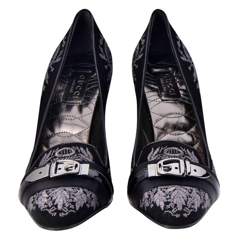 New Gucci Runway Suede Brocade Buckle Heels Pumps Sz 38 For Sale at ...