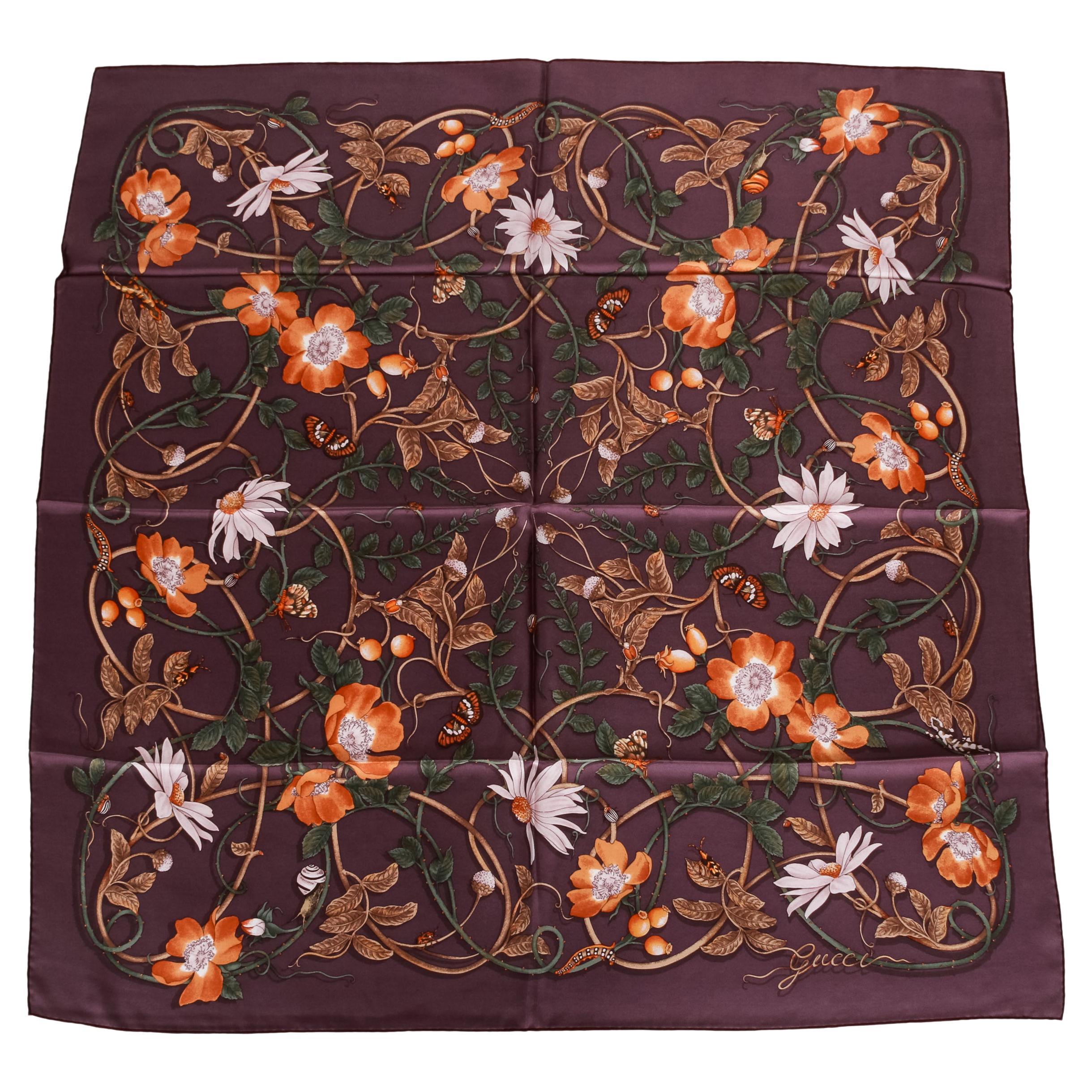 Gucci Navy Silk Twill Scarf With Garden Floral Motif at 1stDibs | gucci ...