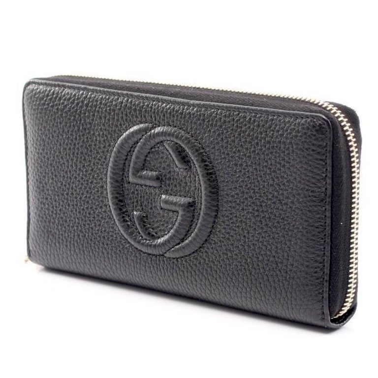 NEW Gucci Soho Black Leather Zip Around Leather Long Wallet Clutch Bag ...