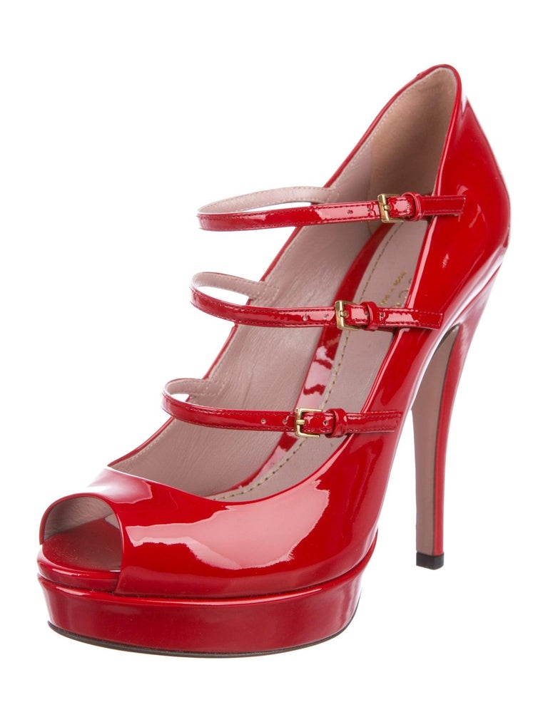 New Gucci Stunning Cherry Pop Red Patent Leather Heels Pumps Sz 36.5 at ...