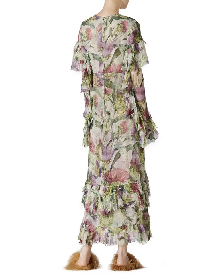 New Gucci Thistles and Birds Print Romantic Silk Watercolor Dress It ...
