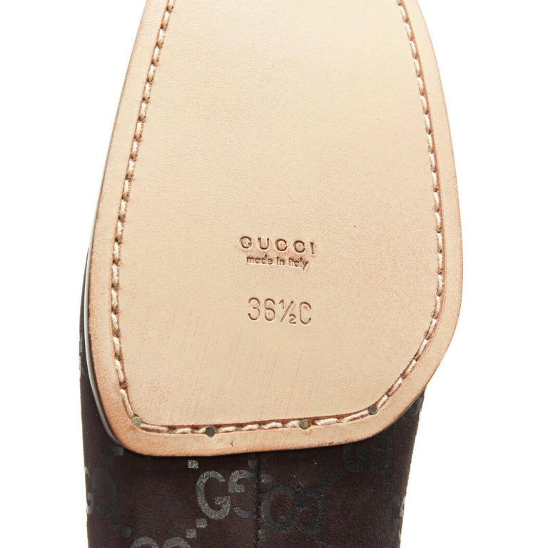 new GUCCI Vintage brown monogram printed black suede square toe loafer ...