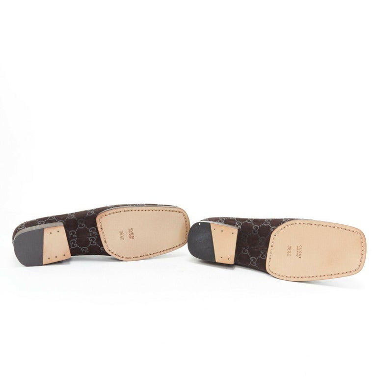 new GUCCI Vintage brown monogram printed black suede square toe loafer ...