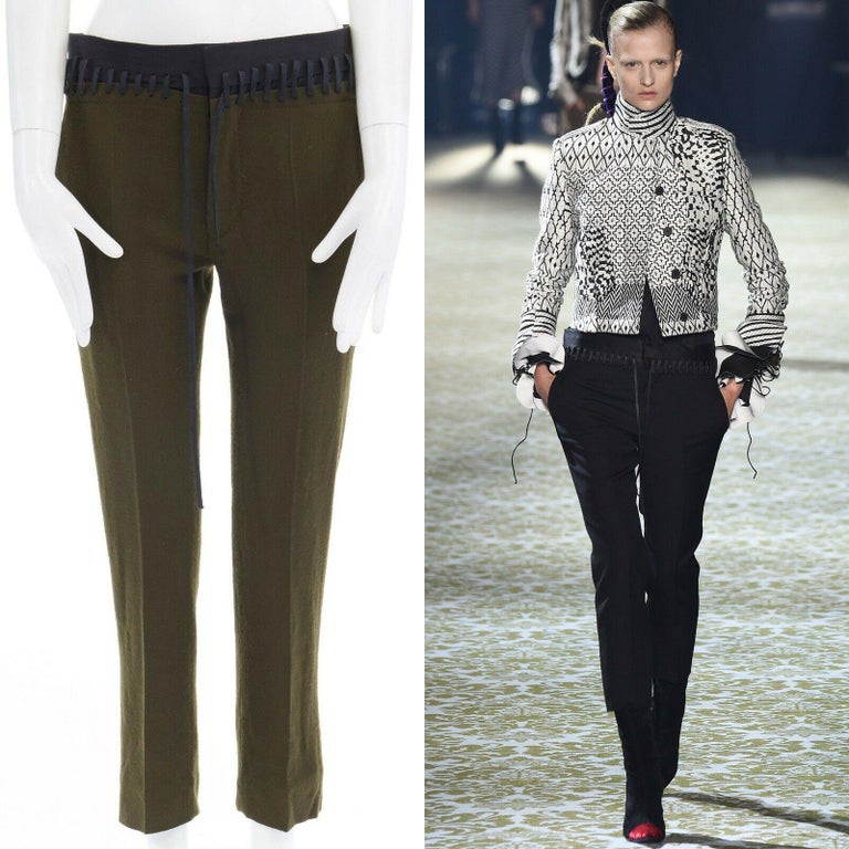 new HAIDER ACKERMANN khaki green wool faux detached laced waistband ...