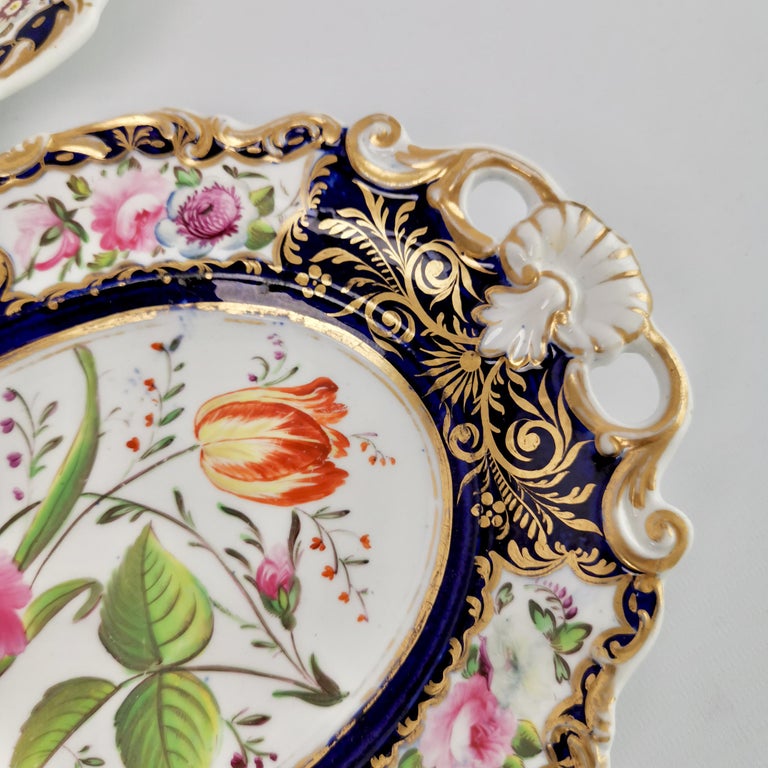 New Hall Porcelain Dessert Service, Cobalt Blue with Flowers, Regency ...