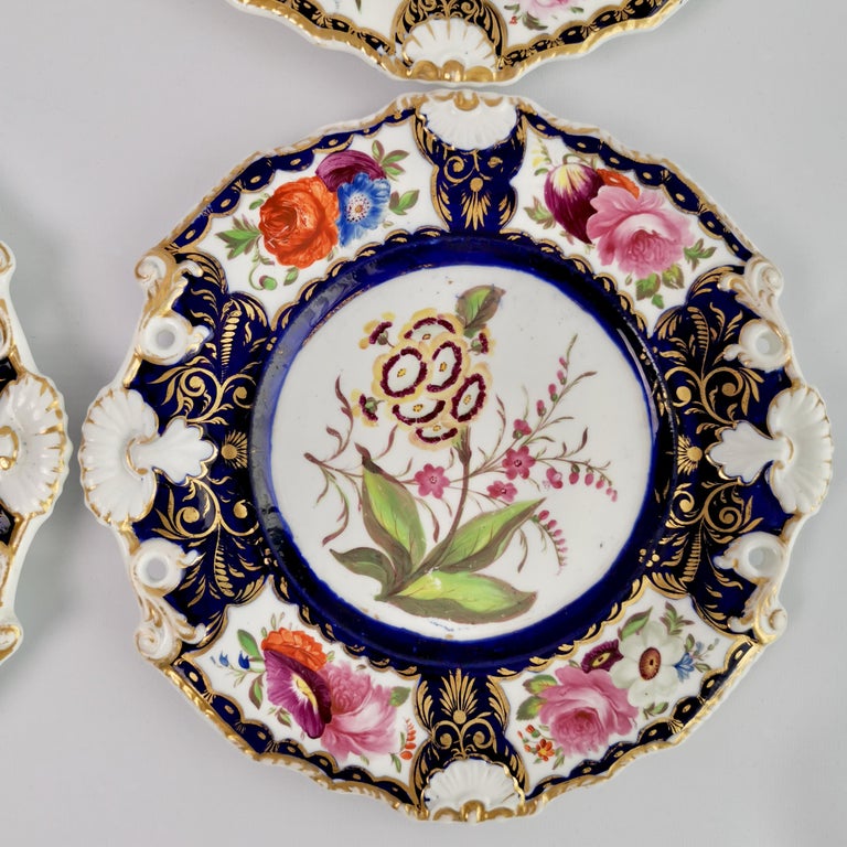 New Hall Porcelain Dessert Service, Cobalt Blue with Flowers, Regency ...