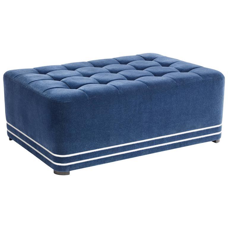New Handmade Modern/Art Deco Tufted Mohair Ottoman with Aluminum Trim ...