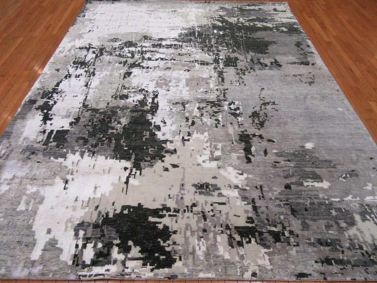 New Handmade Wool and Silk Modern Contemporary Design Rug For Sale at ...