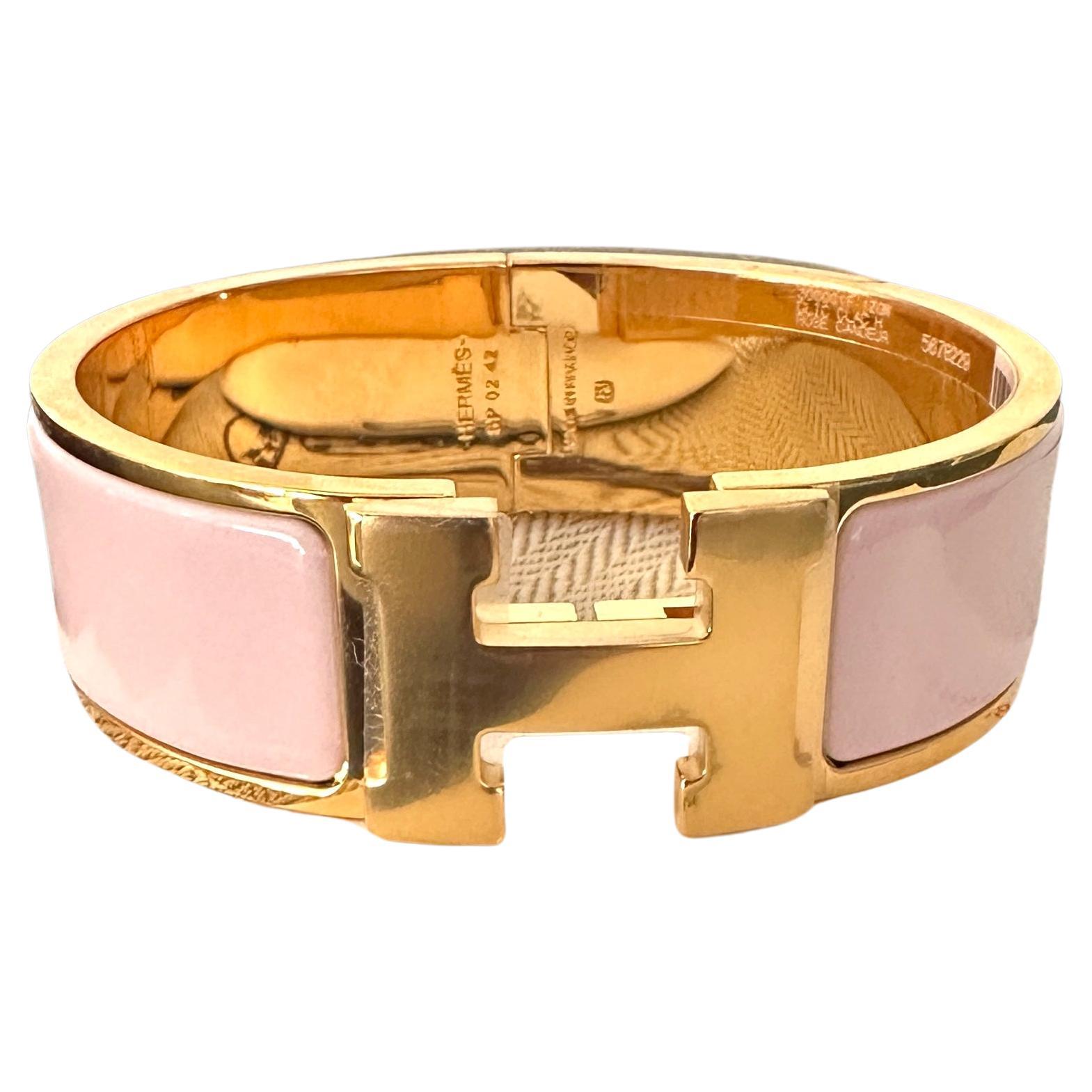 New Hermes Clic Clac H Bracelet Rose Cendeur GM Yellow Gold Hardware For Sale at 1stDibs