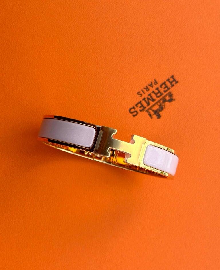 New Hermes Clic Clac H Bracelet Rose Cendeur GM Yellow Gold Hardware GM For Sale at 1stDibs