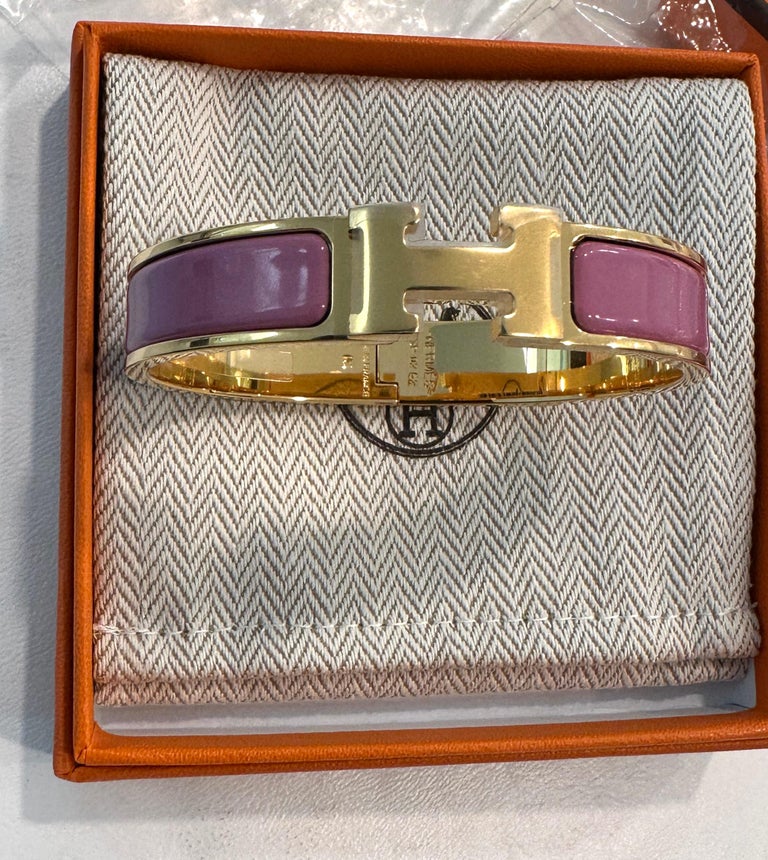 New Hermes Clic Clac H Bracelet Rose Cendre GM Yellow Gold Hardware GM For Sale at 1stDibs