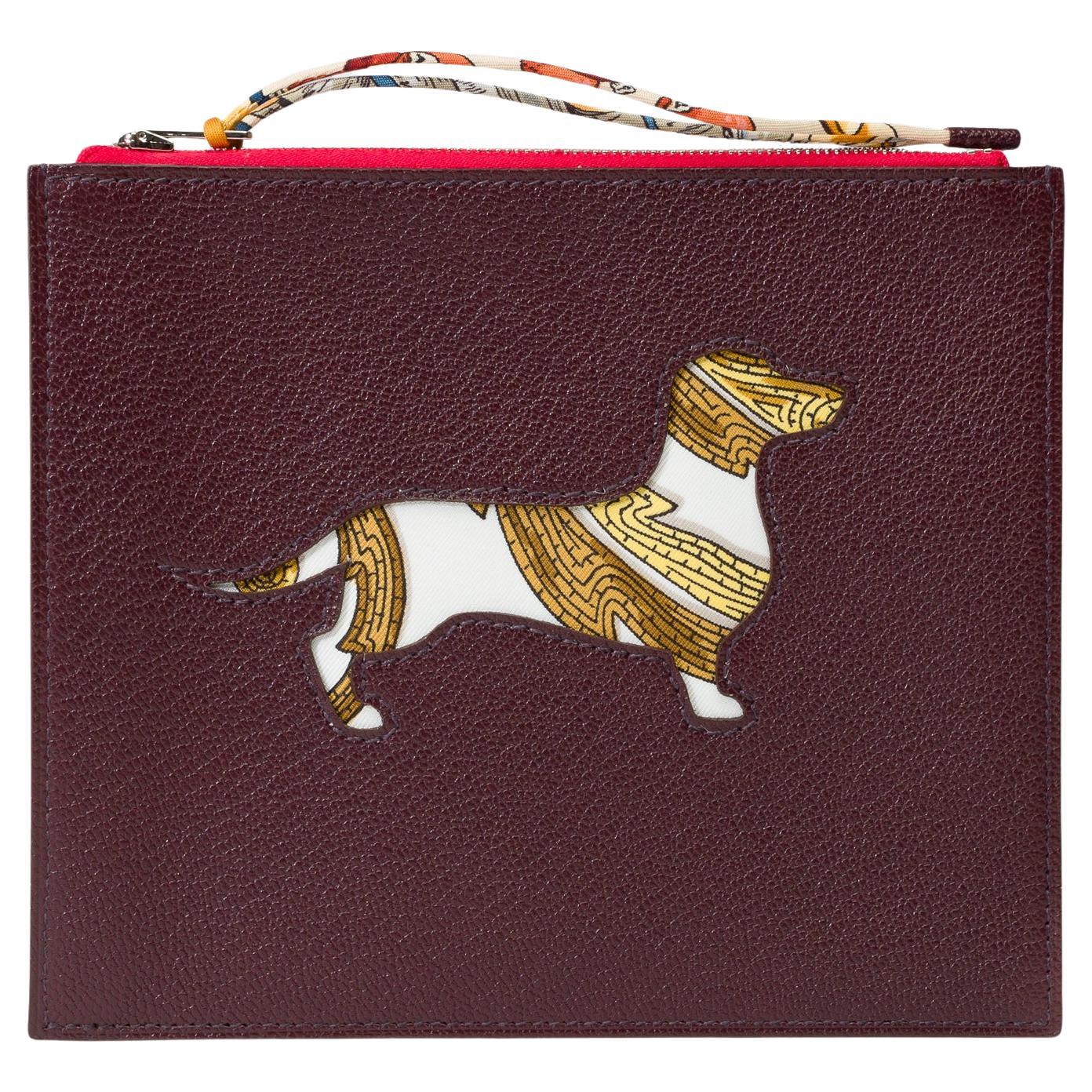 New Hermès Pouch in goatskin calfskin, and printed silk twill For Sale ...
