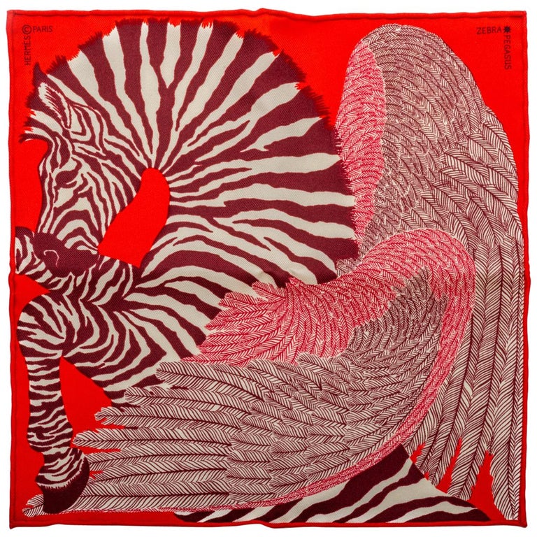 New Hermes Red Collectible Zebra Scarf in Box at 1stDibs