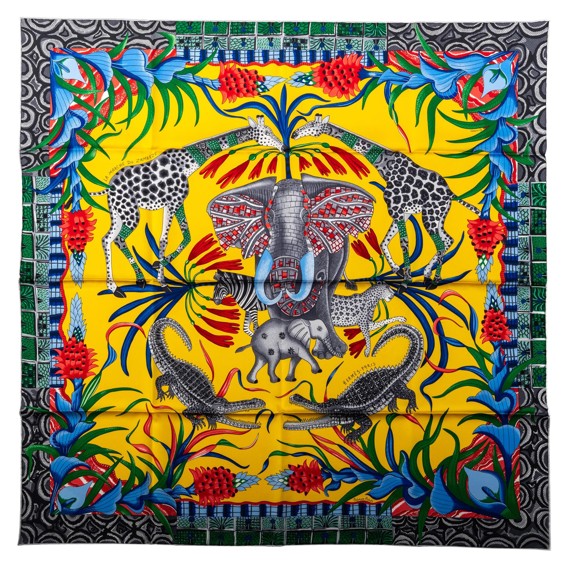 New Hermes Savannah Animals Silk Scarf in Box at 1stDibs | hermes ...