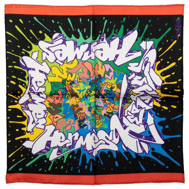 New in Box Hermes Small Silk Graffiti Gavroche Scarf at 1stDibs