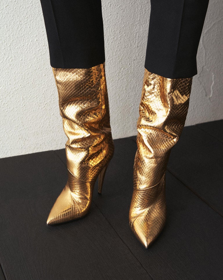 NEW in box Saint Laurent 110MM Abbey Metallic Python Tall Boots sz EU38 ...