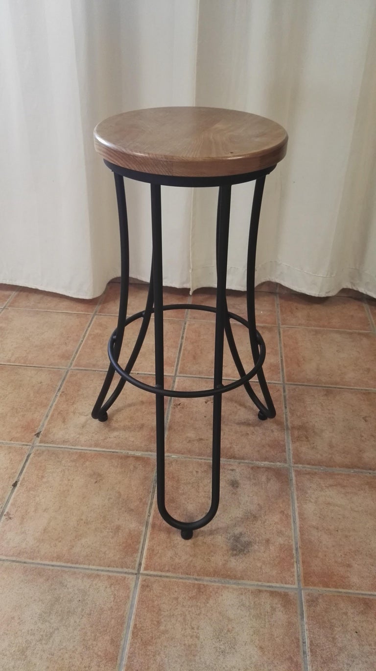 New Industrial Wrought Iron Shop Stool with Metal Seat For Sale at ...