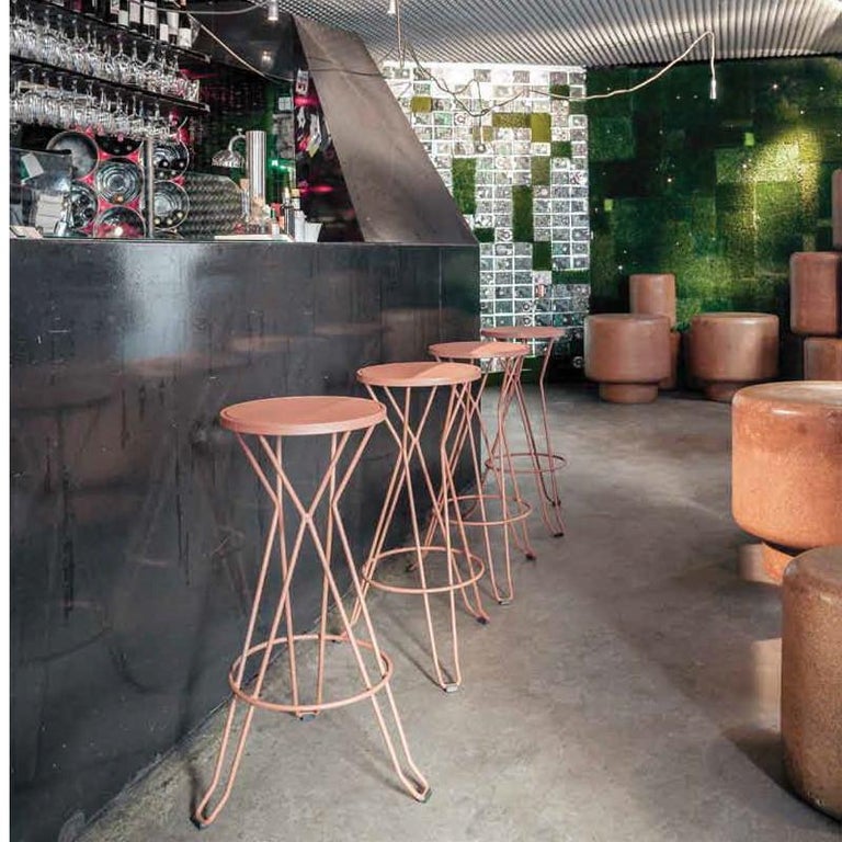 New Industrial Wrought Iron Shop Stool with Oak Seat For Sale at 1stDibs