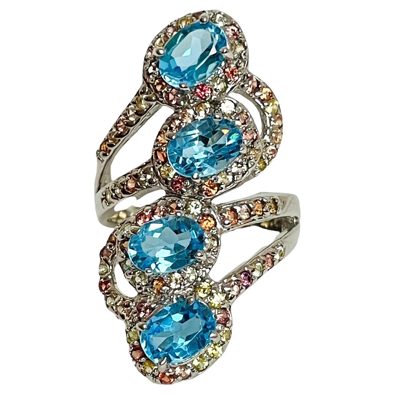 New Santa Maria 11.50ct Concave Swiss Blue Topaz 14k Yellow Gold and ...