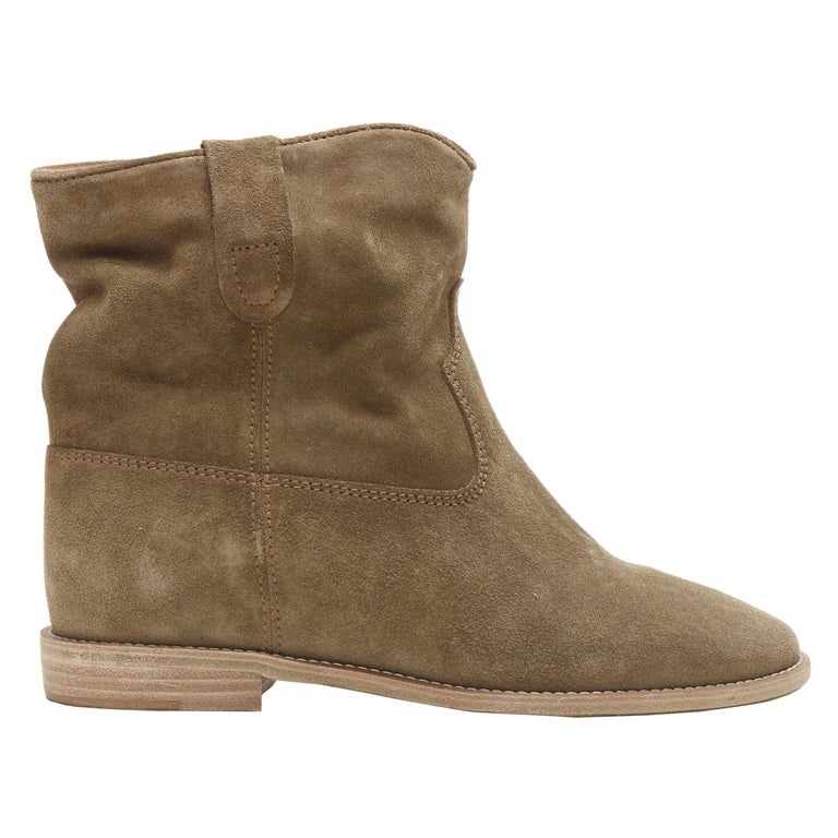 new ISABEL MARANT Crisi Taupe Olive suede concealed wedge western boots ...