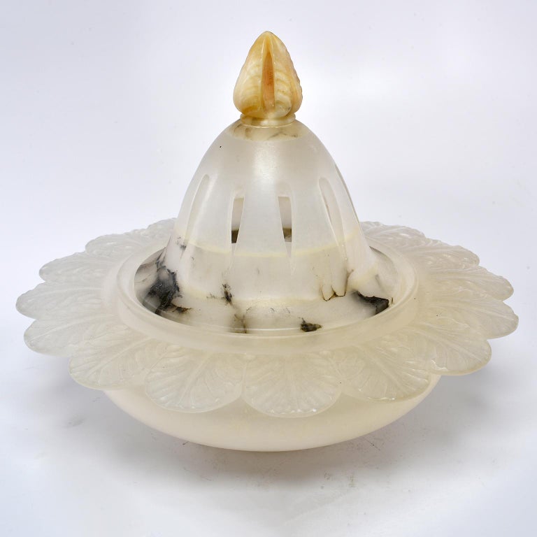 New Italian Carved Alabaster Covered Bowl or Dish at 1stDibs
