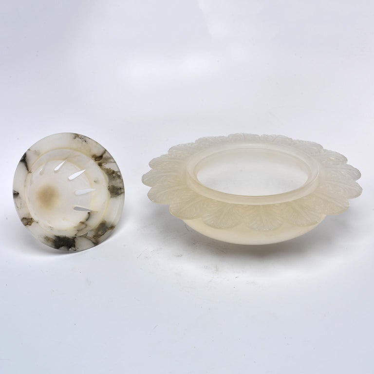 New Italian Carved Alabaster Covered Bowl or Dish at 1stDibs