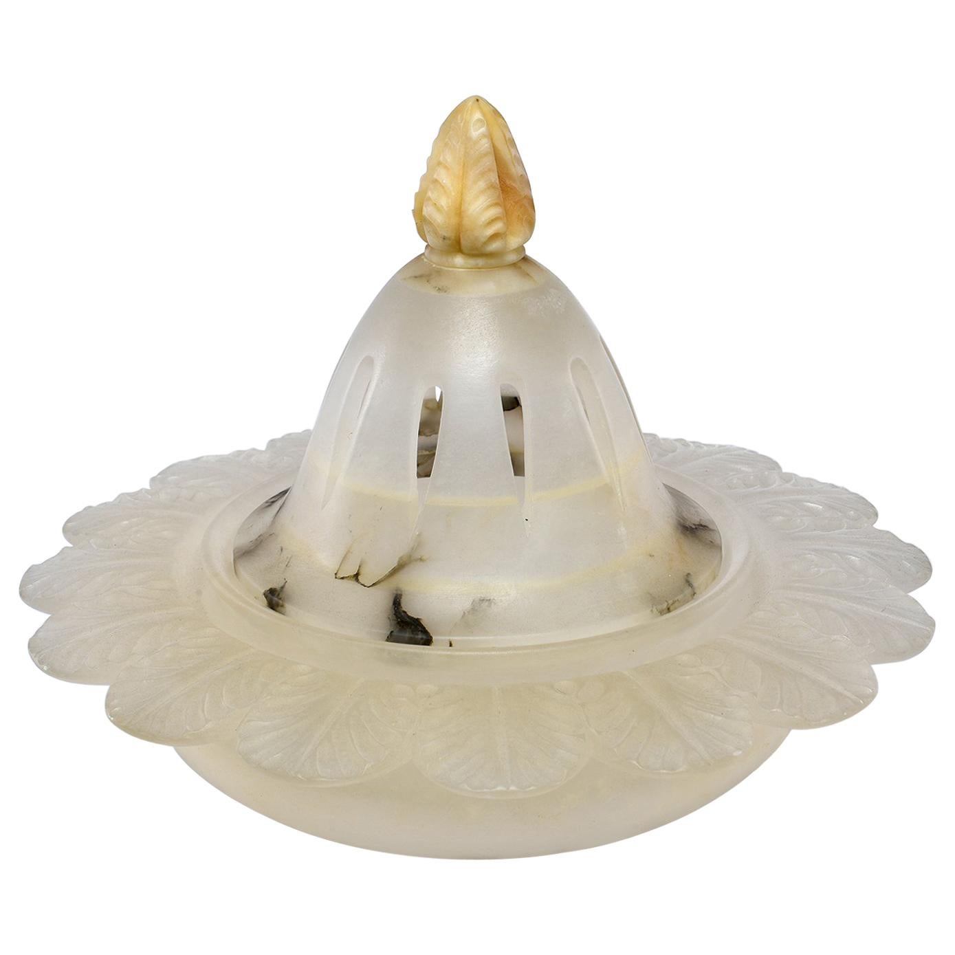 New Italian Carved Alabaster Covered Bowl or Dish at 1stDibs
