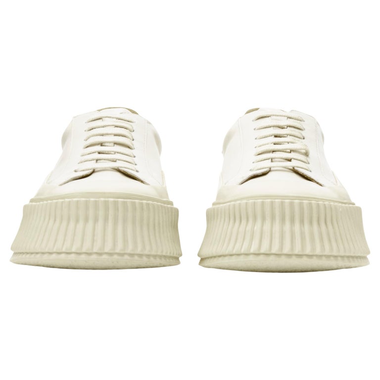 new JIL SANDER light beige leather chunky rubber platform sole sneaker ...