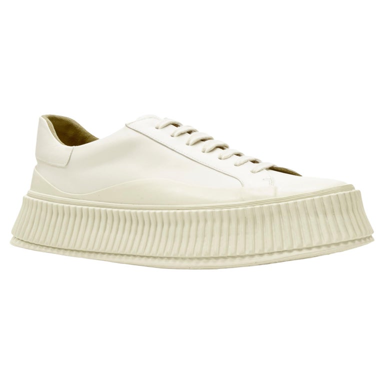 new JIL SANDER light beige leather chunky rubber platform sole sneaker ...