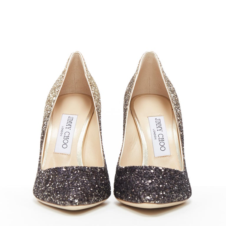 new JIMMY CHOO Romy 100 black gold gradient course glitter point toe ...