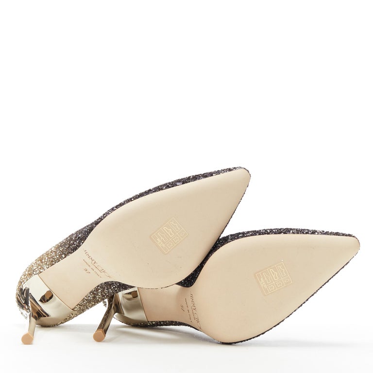 new JIMMY CHOO Romy 100 black gold gradient course glitter pointy toe ...