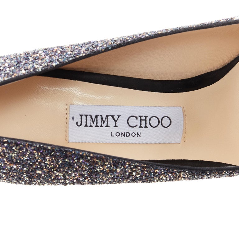 new JIMMY CHOO Romy 100 Twiliight navy copper fine glitter pointy toe ...