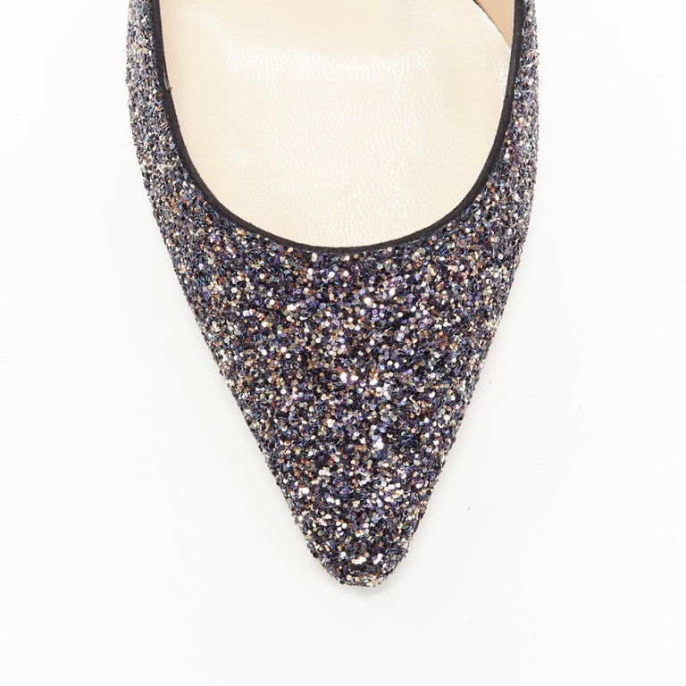new JIMMY CHOO Romy 100 Twiliight navy copper fine glitter pointy toe ...