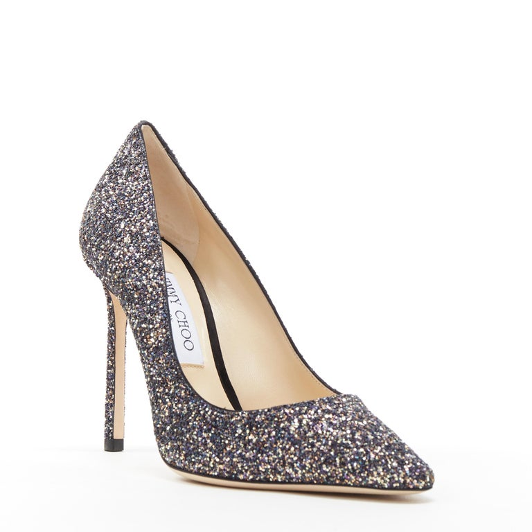 new JIMMY CHOO Romy 100 Twiliight navy copper fine glitter pointy toe ...