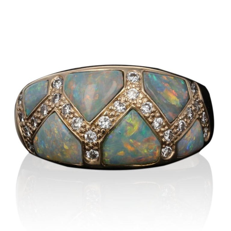 Kabana Opal and Diamond Ring, 14 Karat Yellow Gold at 1stDibs