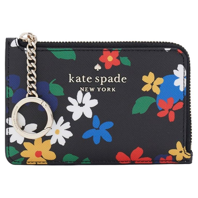 NEW Kate Spade Black Multi Staci Sailing Floral Medium L Zip Leather ...