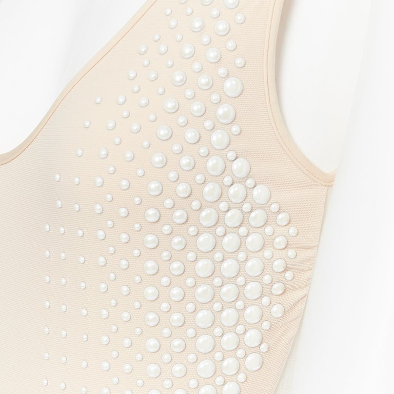 new LA PERLA cream nude white pearl bead embellished mesh monokini ...